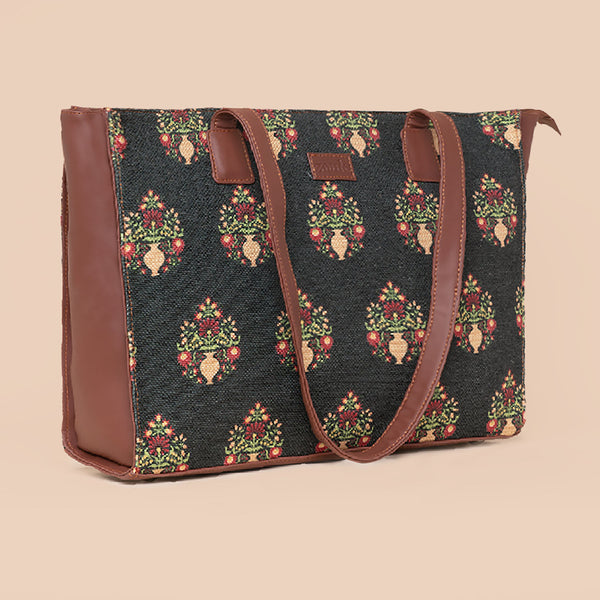 Royal Green Mogra Print Office Tote Bag